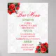 Red Rose Floral Wedding - Bar Menu Poster | Zazzle