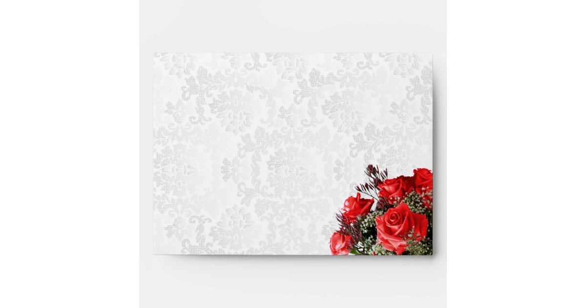 Red Rose Floral Wedding Envelope | Zazzle