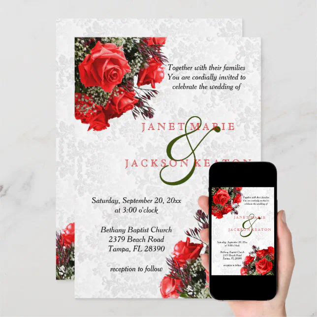 Red Rose Floral Wedding Invitation | Zazzle
