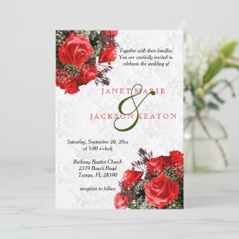 Red Rose Floral Wedding Invitation | Zazzle