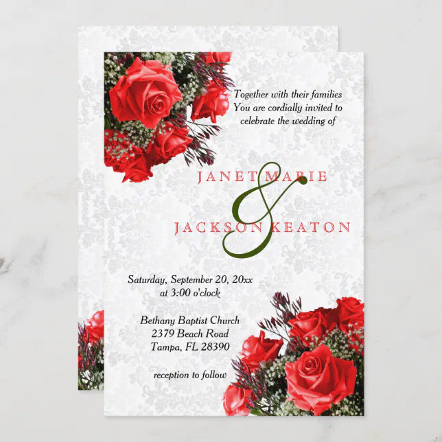 Red Rose Floral Wedding Invitation | Zazzle