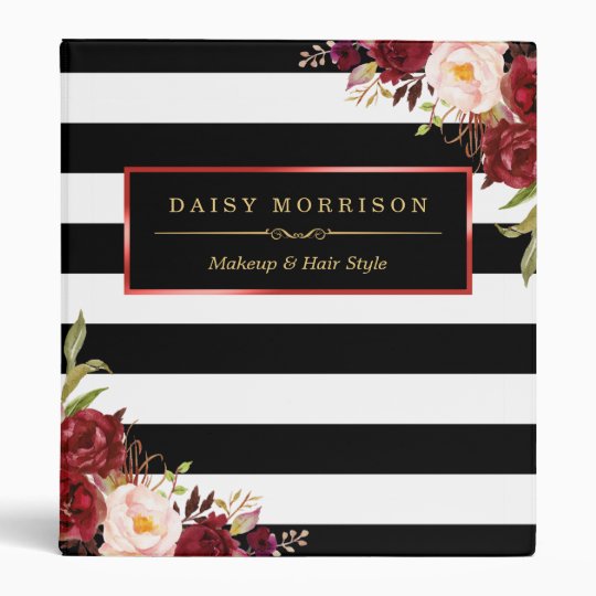 Red Rose Floral Wrapping Black White Striped 3 Ring Binder | Zazzle.com