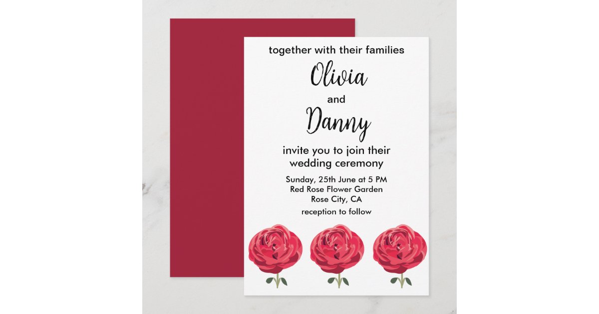Red Rose Flower Floral Summer Rose Wedding Invitation | Zazzle
