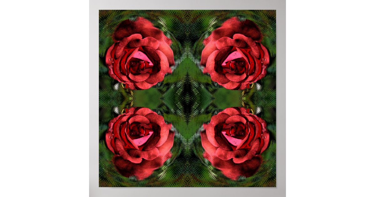 Red Rose Flower In Bloom Abstract Art Poster | Zazzle