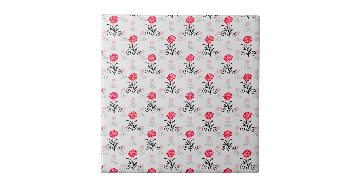 Red Rose Flower Stalk Pattern Design Ceramic Tile | Zazzle