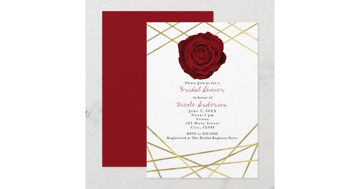 Red Rose & Gold Lines Floral Elegant Invitation | Zazzle