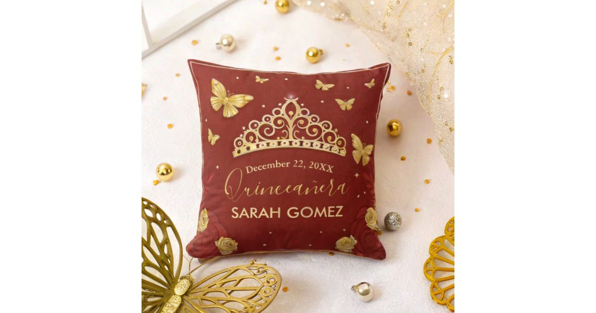 Red Rose Gold Quinceanera Throw Pillow | Zazzle