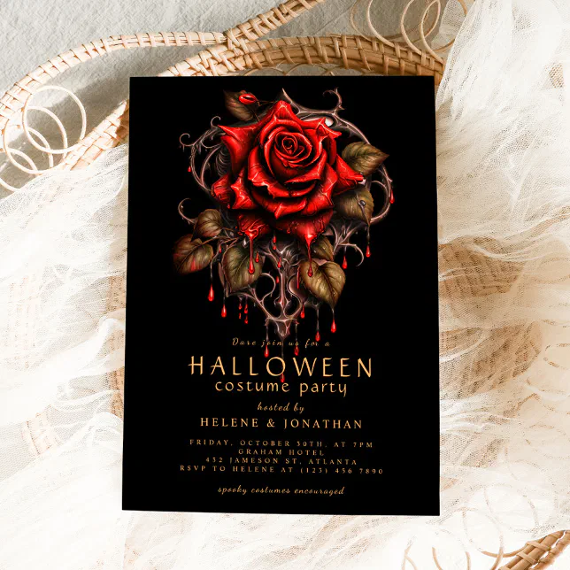 Red Rose Gothic Adult Halloween Party Invitation | Zazzle