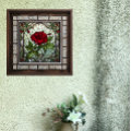 Red Rose in Window Vine Border Stained-Glass Look Ceramic Tile | Zazzle
