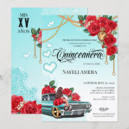 Red Rose Lowrider Chola Chicano Quinceanera Invitation | Zazzle