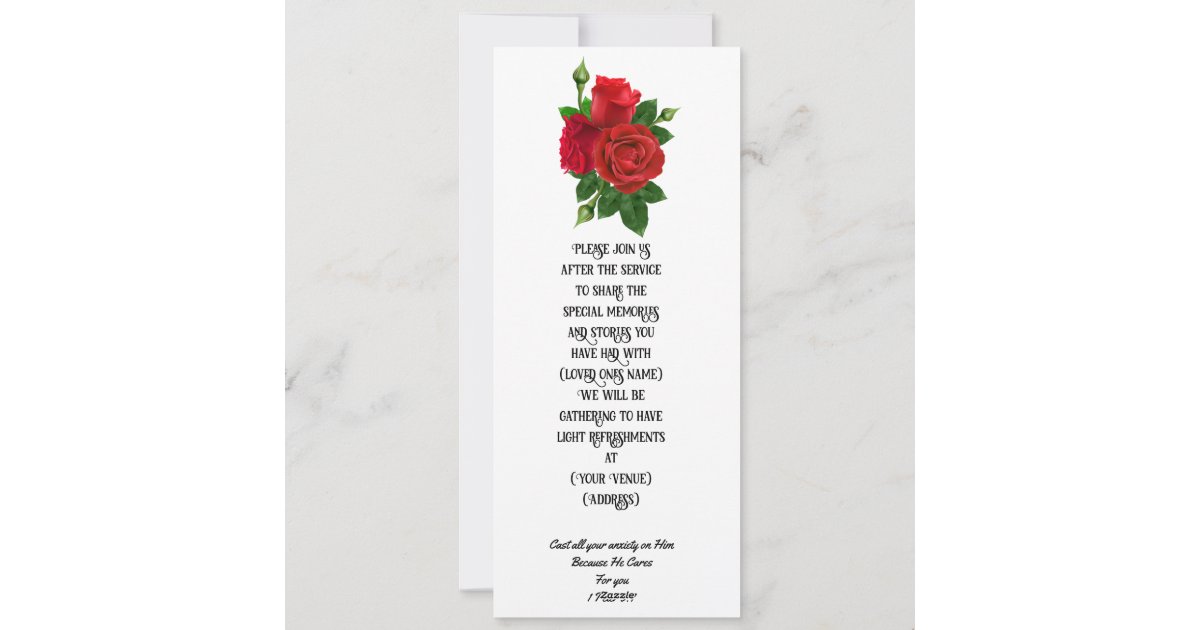 Red Rose Memorial/Funeral Flat Card | Zazzle