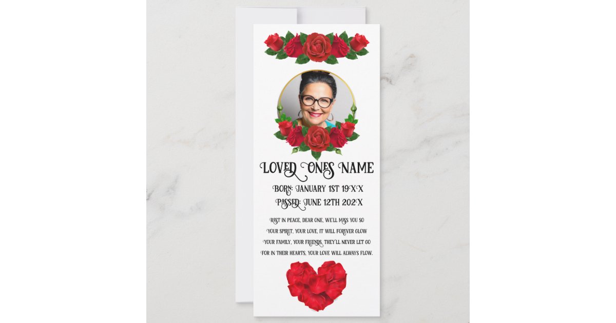 Red Rose Memorial/Funeral Flat Card | Zazzle