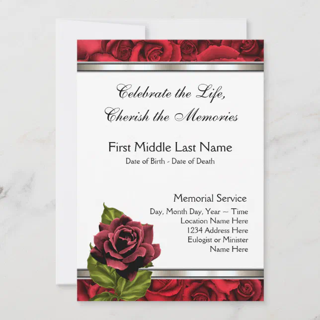Red Rose Mourning Card Funeral Announcement | Zazzle