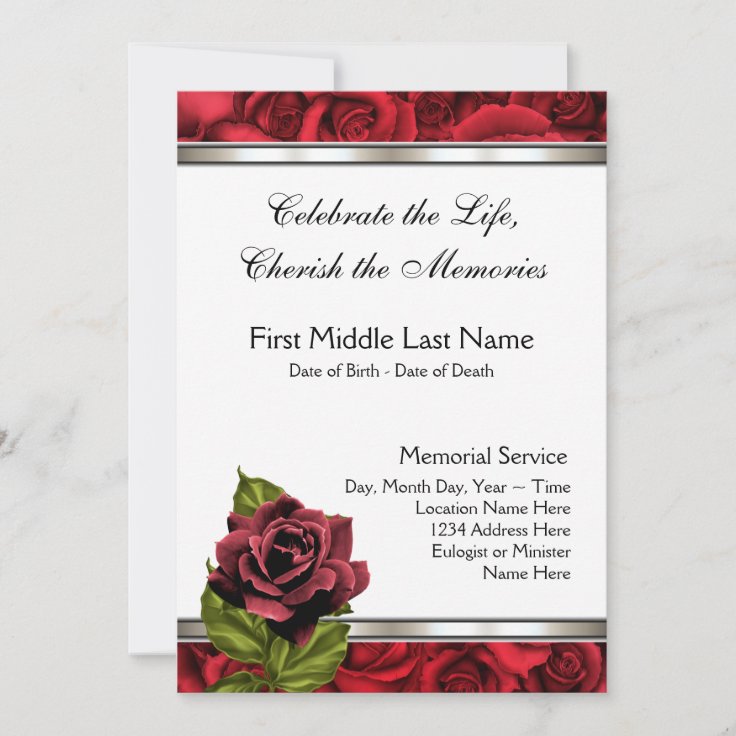 Red Rose Mourning Card Funeral Announcement | Zazzle