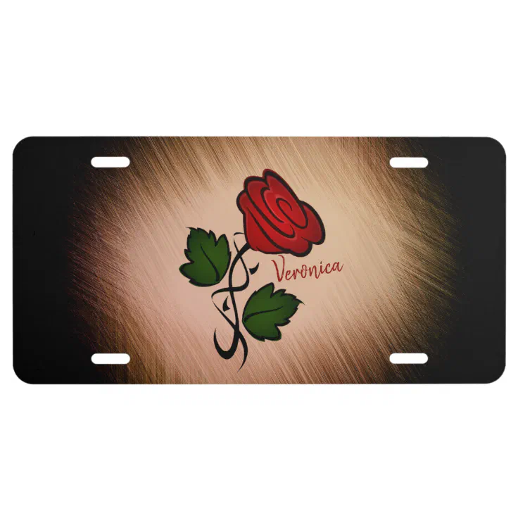 Red Rose on Black Personalized License Plate | Zazzle
