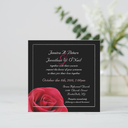 Red Rose on black wedding invitation | Zazzle