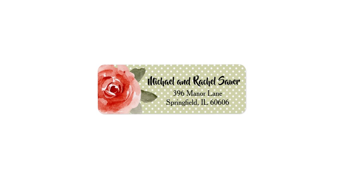 Red Rose on Lime Dots Return Address Labels | Zazzle