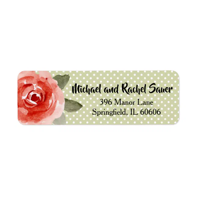 Red Rose on Lime Dots Return Address Labels | Zazzle