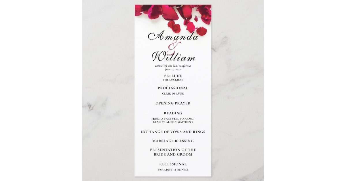 Red Rose Petals Wedding Ceremony Program | Zazzle