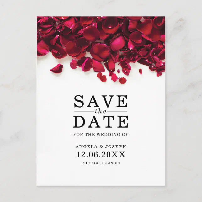 Red Rose Petals Wedding Save the Date Announcement Postcard | Zazzle