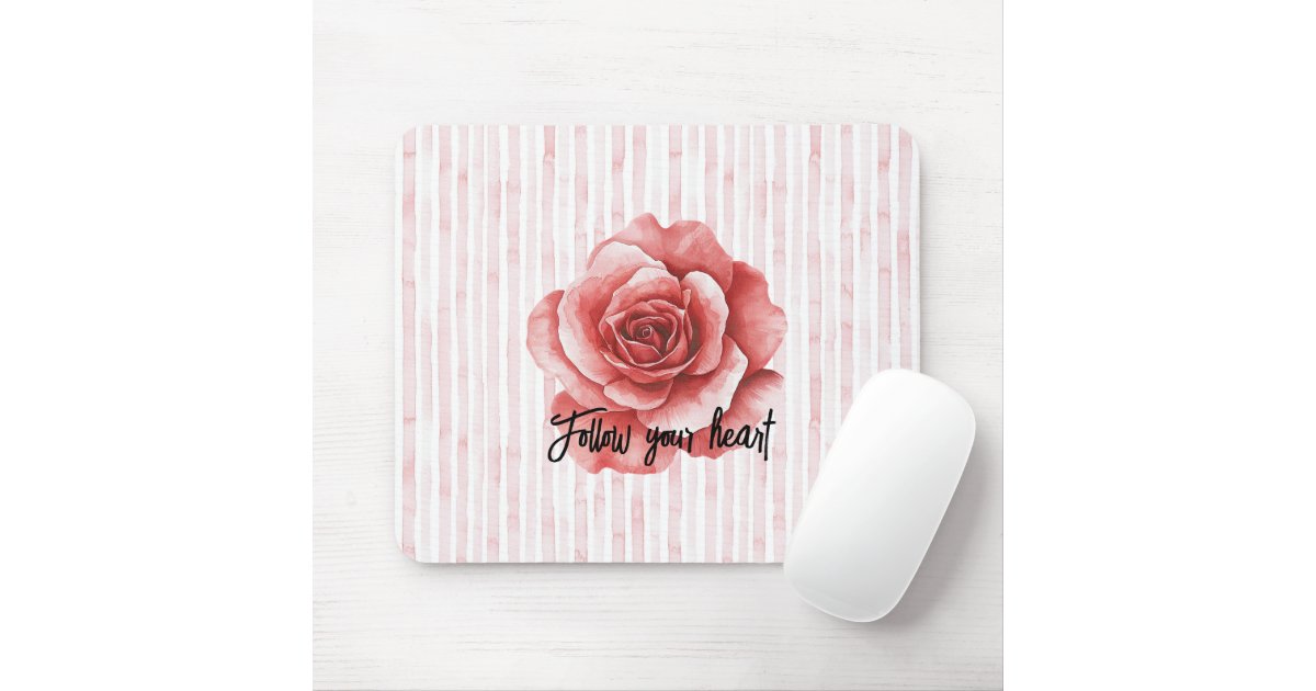 Red Rose Pink Stripes Mouse Pad | Zazzle