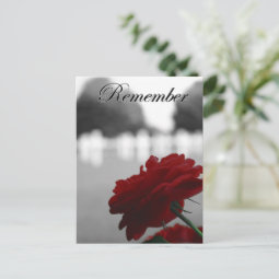 Red Rose Remember Memorial Day Postcard | Zazzle