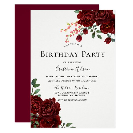 Red Rose Romantic Floral All Ages Birthday Party Invitation | Zazzle.com