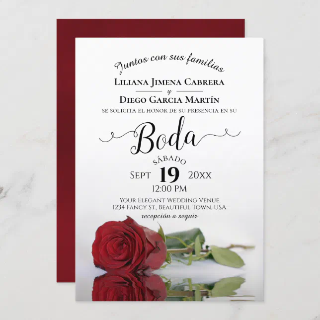 Red Rose Romantic Spanish Language Boda Wedding Invitation | Zazzle