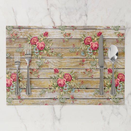 Red Rose Shabby Chic Wood Flower Tearaway Placemat | Zazzle.com