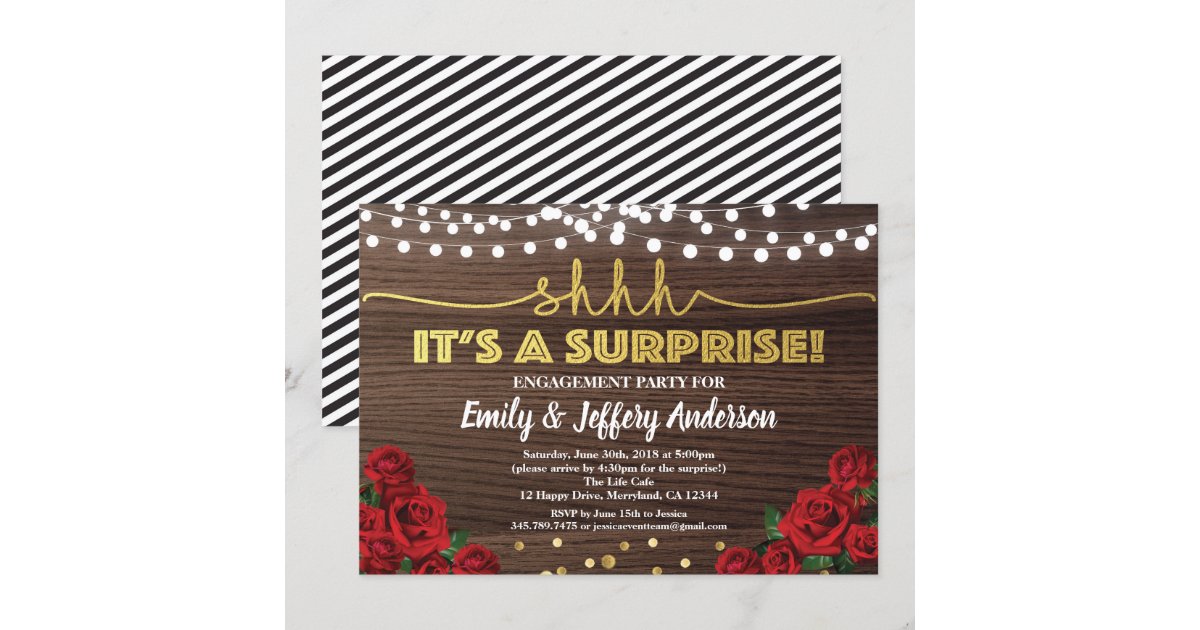 Red rose surprise engagement party invitation | Zazzle