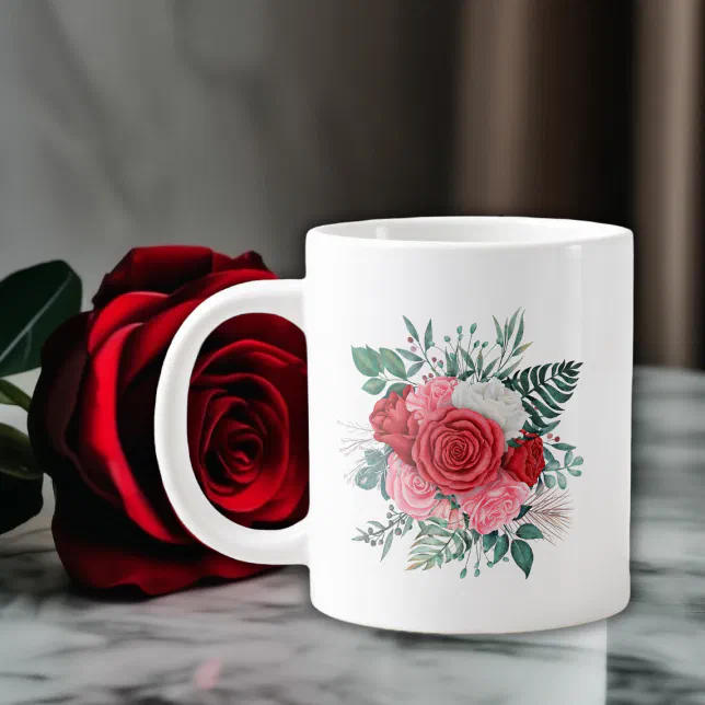 Red Rose Watercolor Wedding Giant Coffee Mug | Zazzle