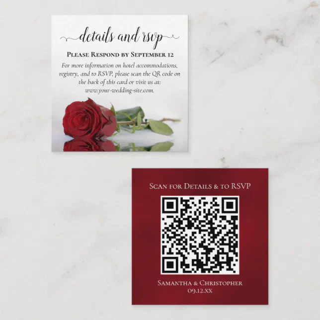 Red Rose Wedding Details & RSVP Online QR Code Enclosure Card | Zazzle