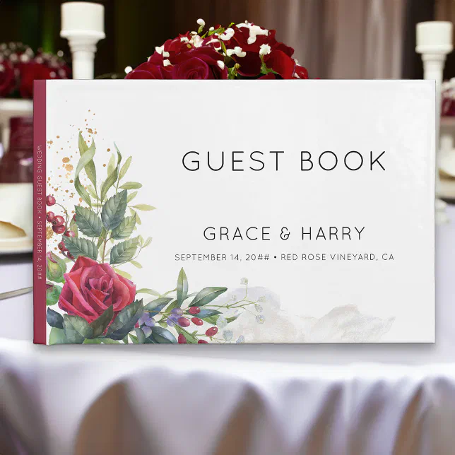 Red Rose Wedding Guest Book | Zazzle