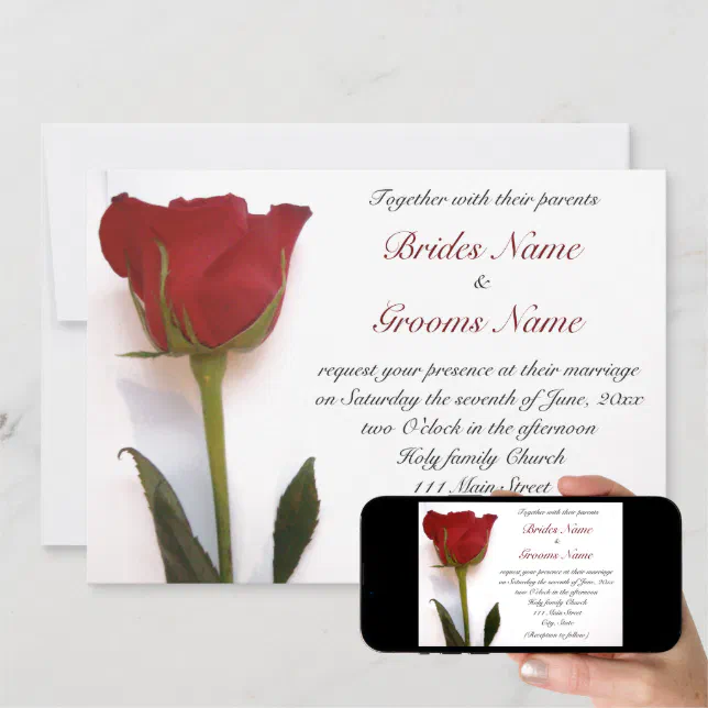 Red rose wedding invitation | Zazzle