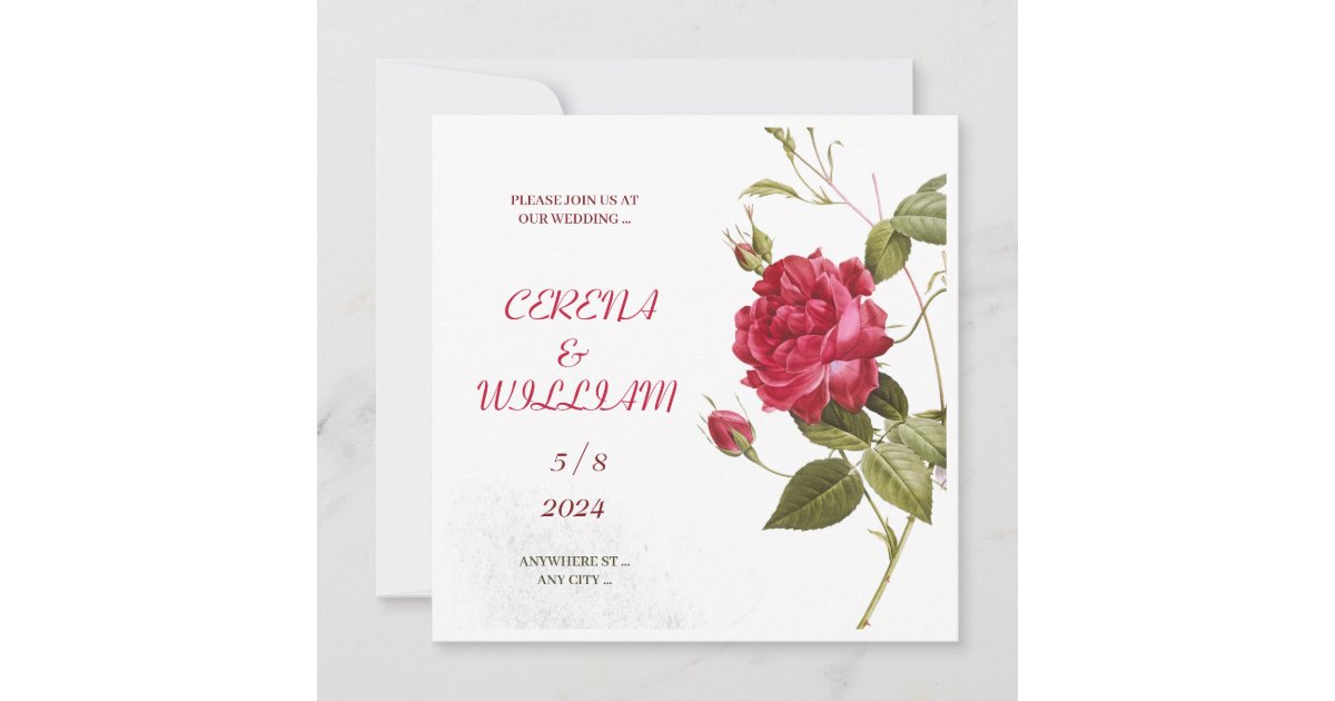 Red Rose Wedding Invitation | Zazzle