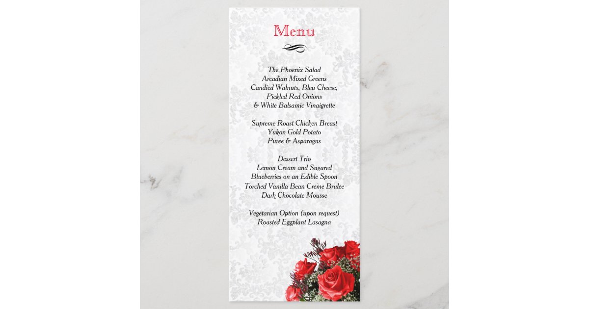 Red Rose Wedding - Menu | Zazzle