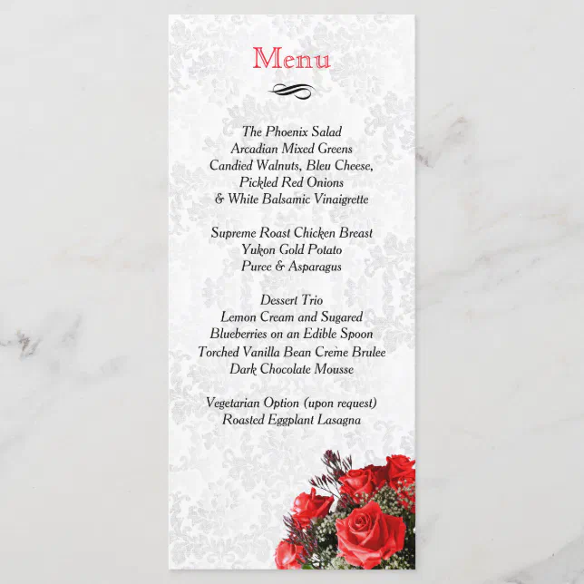 Red Rose Wedding - Menu | Zazzle