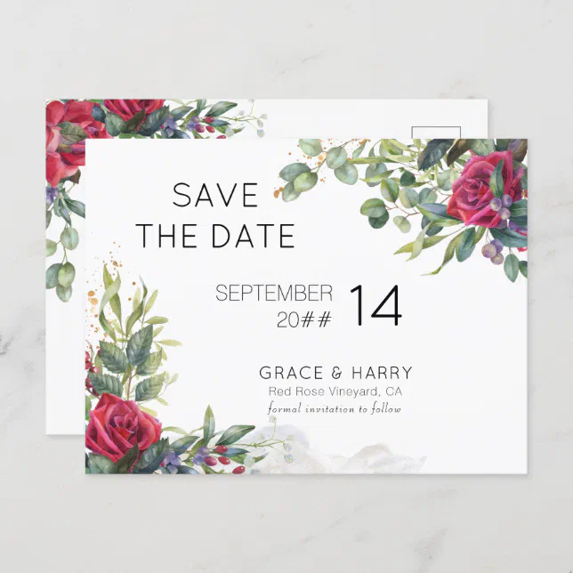 Red Rose Wedding Save the Date Announcement Postcard | Zazzle