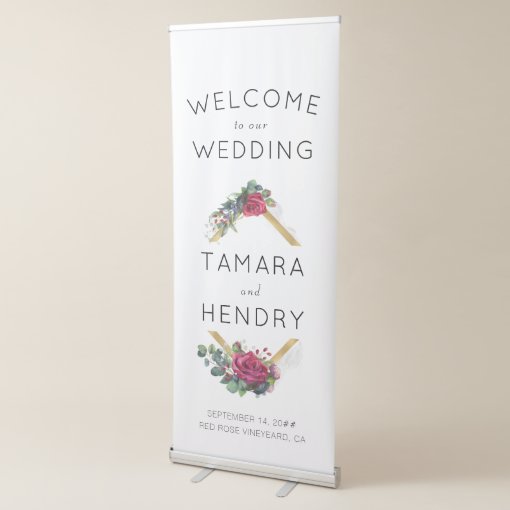 Red Rose Wedding Welcome Retractable Banner | Zazzle