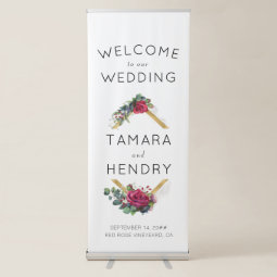 Red Rose Wedding Welcome Retractable Banner | Zazzle