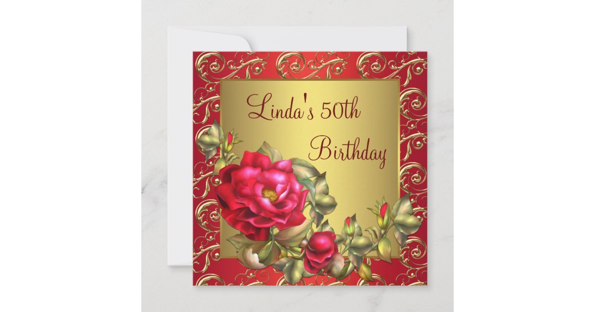 Red Rose Womans Birthday Party Invitation | Zazzle