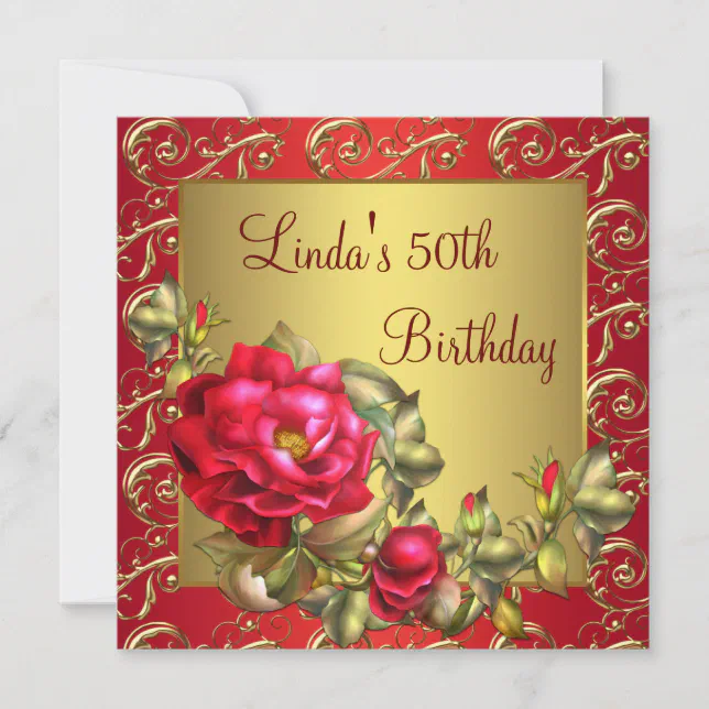 Red Rose Womans Birthday Party Invitation | Zazzle
