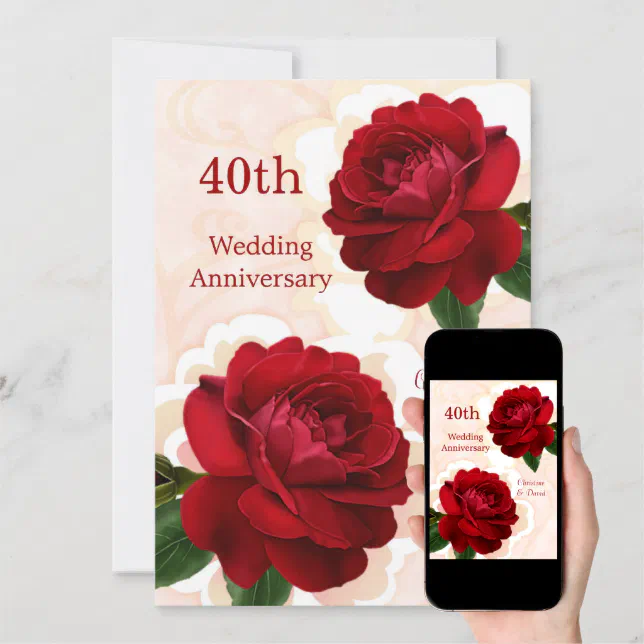 Red roses 40th Ruby Wedding Anniversary Invitation | Zazzle