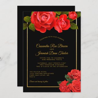 Red Roses and Black Formal Wedding Invitation | Zazzle