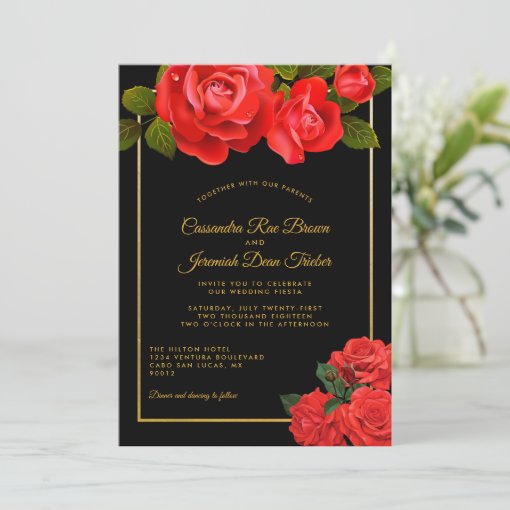 Red Roses and Black Formal Wedding Invitation | Zazzle
