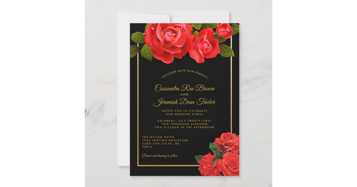 Red Roses and Black Formal Wedding Invitation | Zazzle