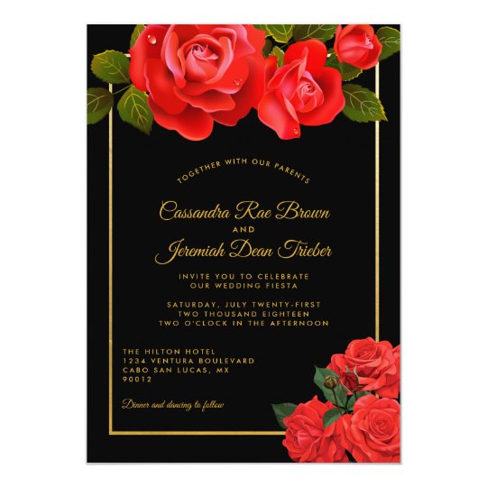 Red Roses and Black Formal Wedding Invitation | Zazzle.com