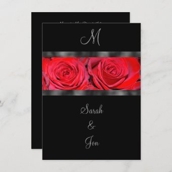 Red Roses and Black Monogram Wedding Invitation | Zazzle