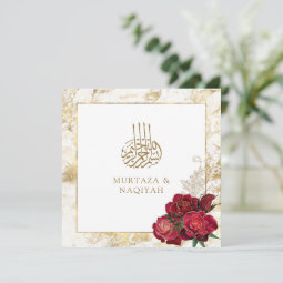 Red Roses and Gold Marble Islamic Muslim Wedding Invitation | Zazzle