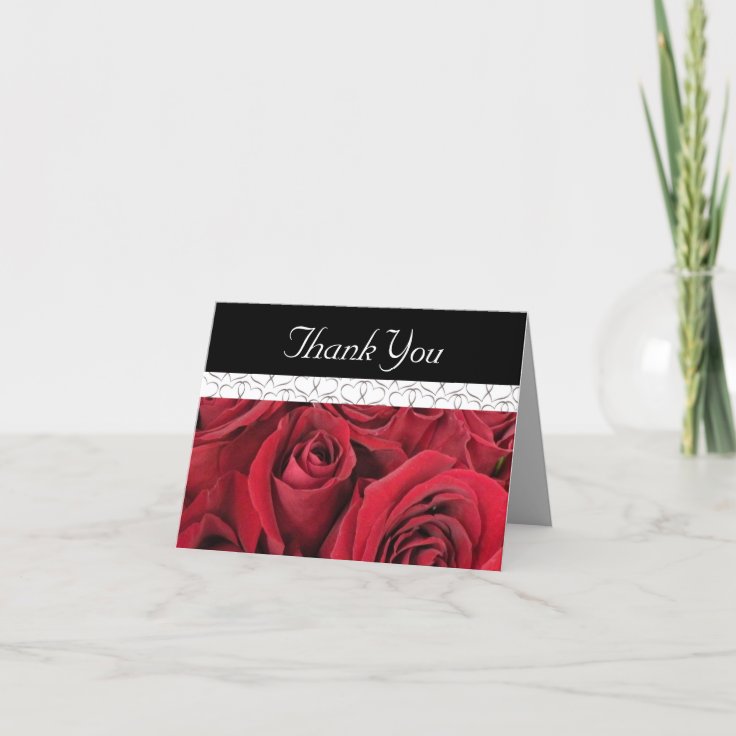 Red Roses and Hearts Thank You Card | Zazzle